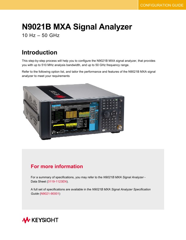 N9021B MXA Signal Analyzer, 10 Hz – 50 GHz PDF Asset Page | Keysight